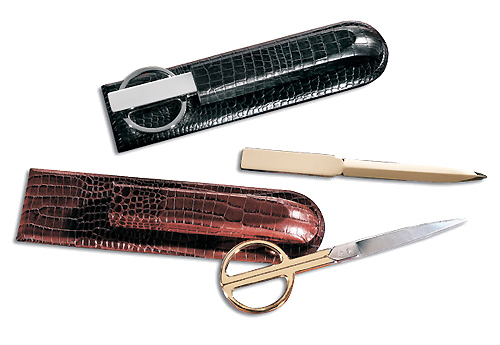 Croco-Grain Leather Scissors and Letter Opener Set